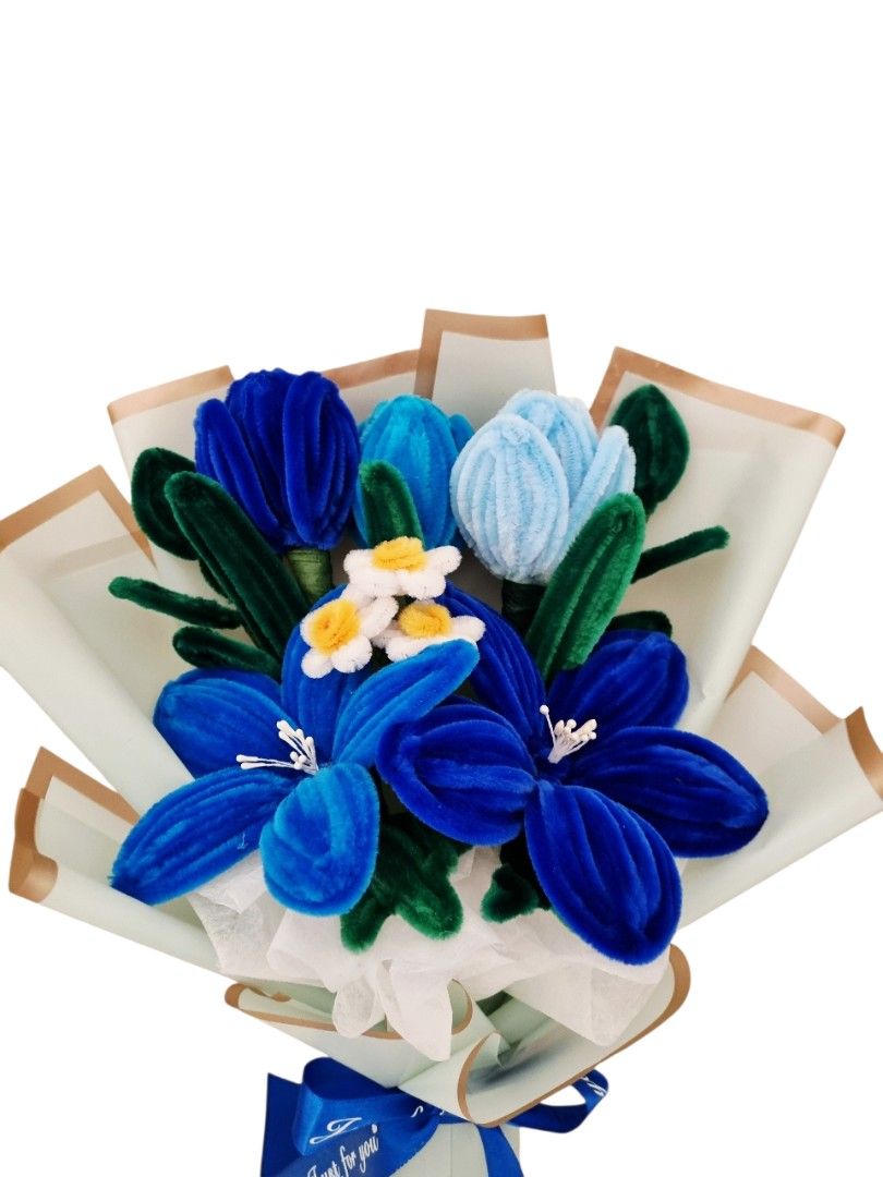 Blue Lily Tulip Flowers Bouquet Handmade Gift Anniversary Graduation ...