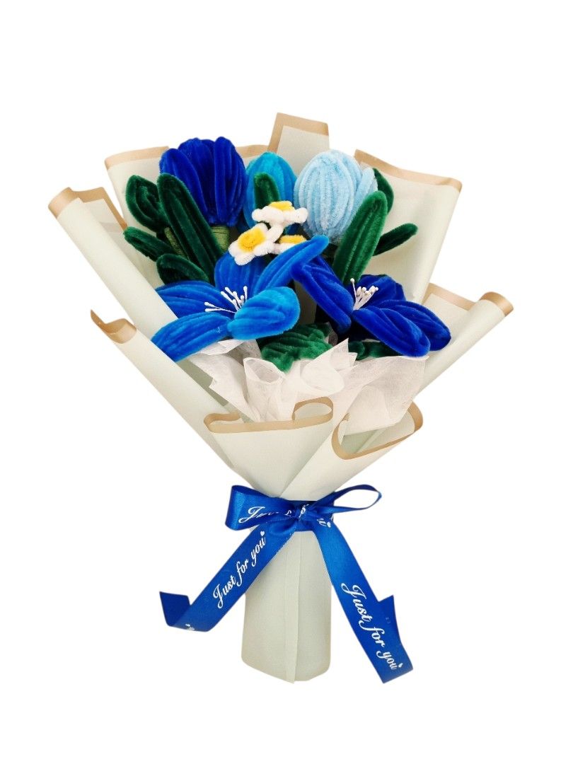 Blue Lily Tulip Flowers Bouquet Handmade Gift Anniversary Graduation ...