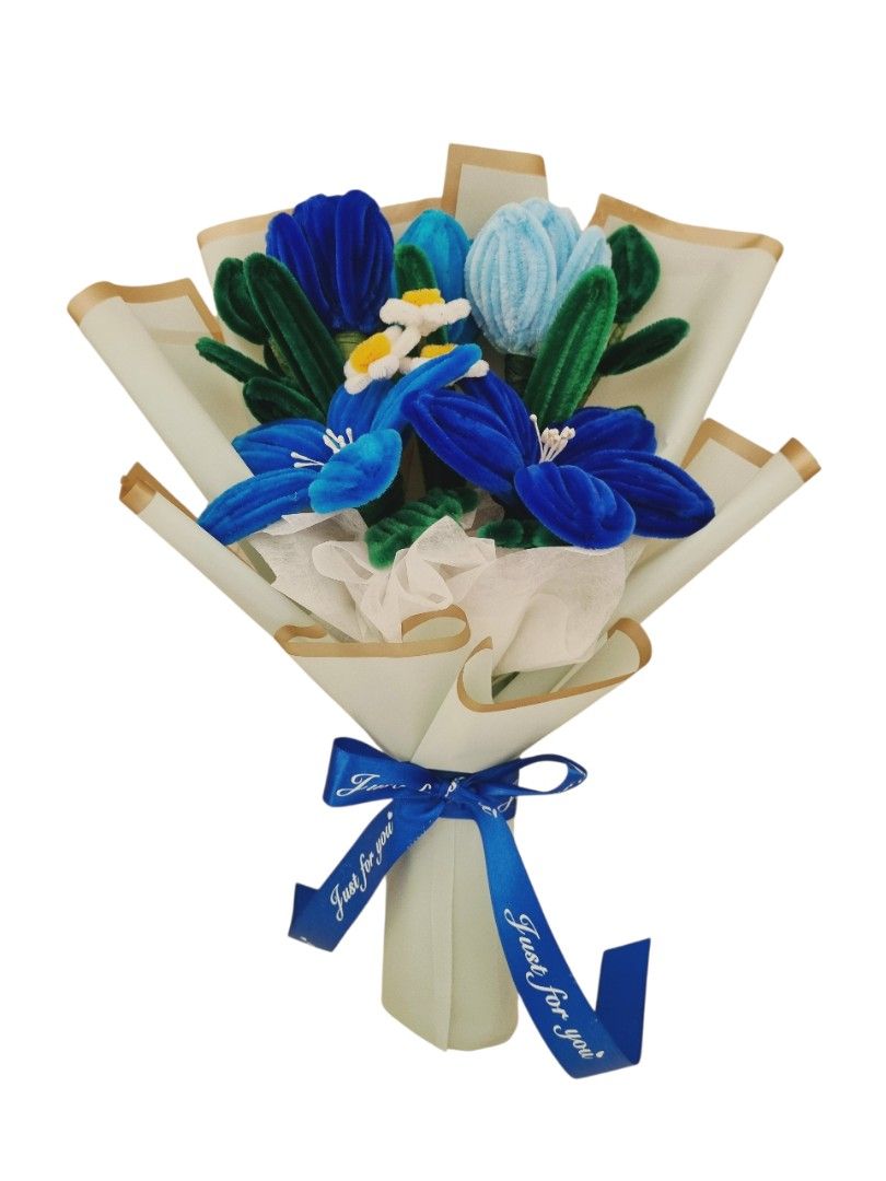 Blue Lily Tulip Flowers Bouquet Handmade Gift Anniversary Graduation ...