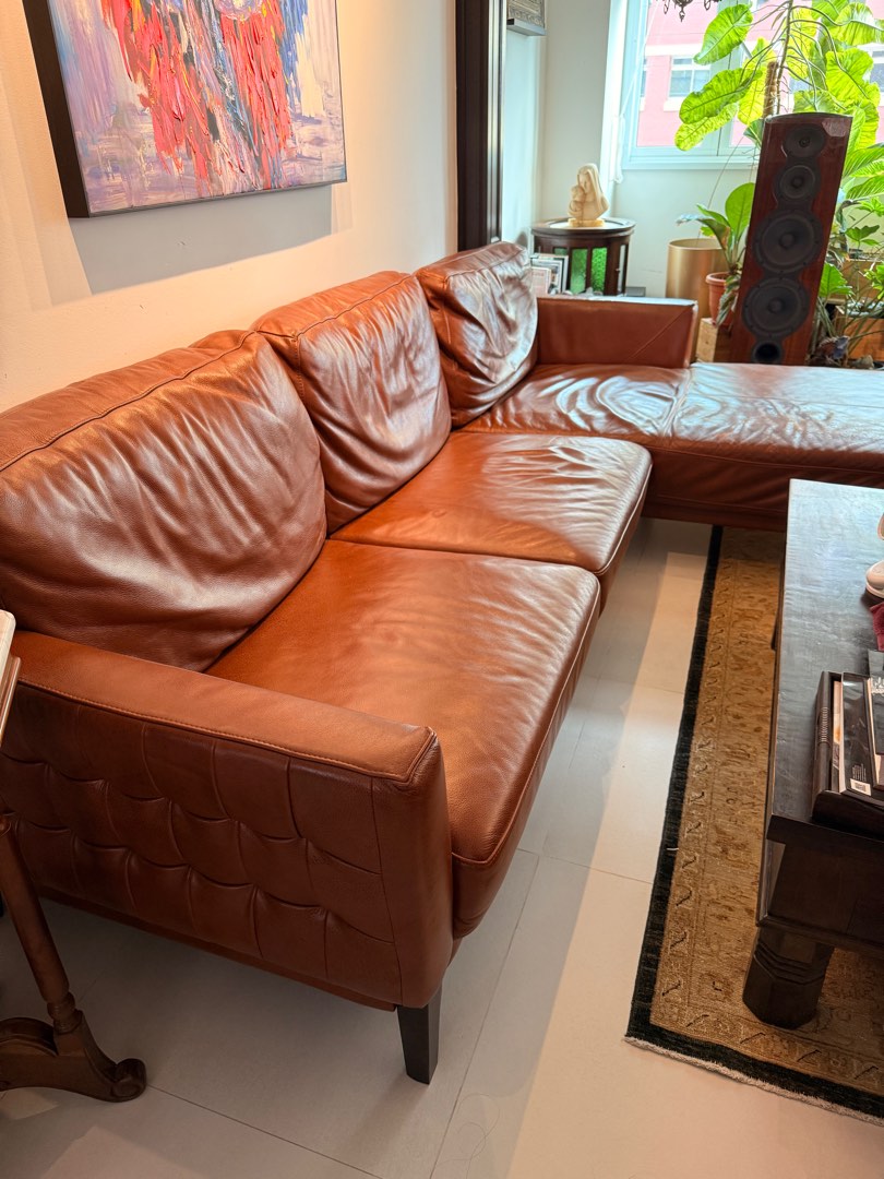Brown Full Italian Leather L-Shaped Sofa - Moving Out Sale, Furniture ...