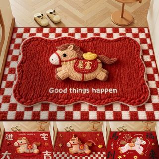 CNY 2026 Chinese New Year Horse Door Mat | Non-Slip Red Entrance Carpet ...