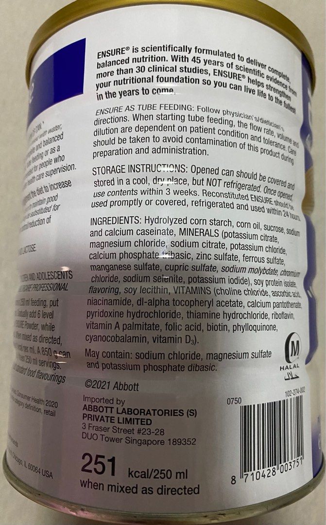 Ensure Vanilla Flavour Nutritional Supplement 850g, Health & Nutrition ...