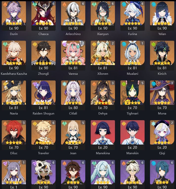 Genshin Impact + Honkai Star Rail Account - C6 Chasca, Furina, Arle ...