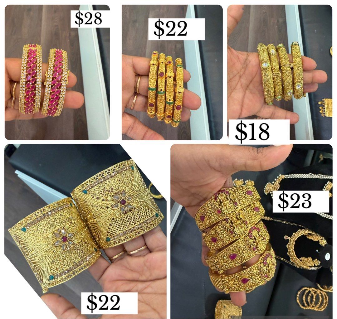 Gold Bangles with Ruby and Emerald Accents, Women's Fashion, Jewelry ...