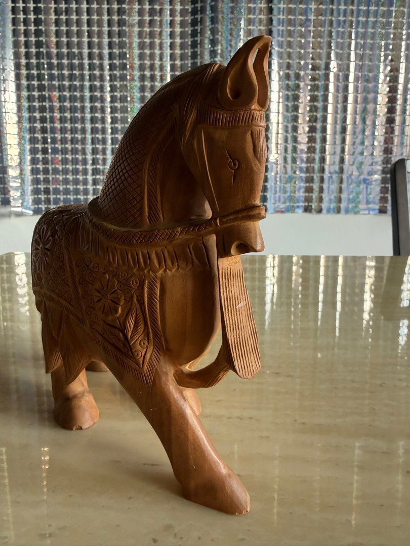 Hand-Carved Wooden Horse Sculpture, Furniture & Home Living, Home Decor ...