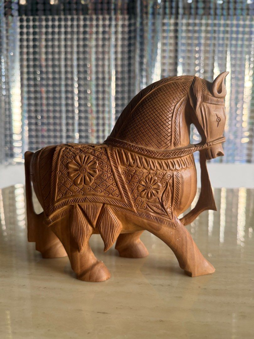Hand-Carved Wooden Horse Sculpture, Furniture & Home Living, Home Decor ...