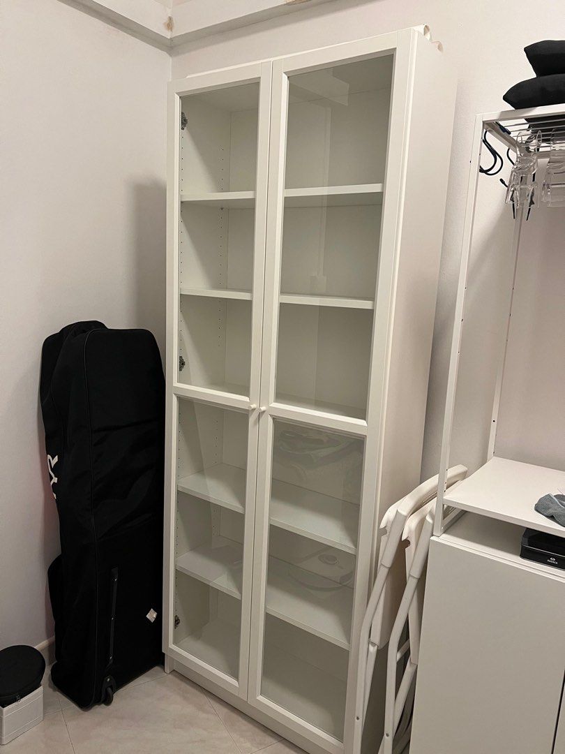 IKEA BILLY Bookcase with Glass Doors - White, Furniture & Home Living ...