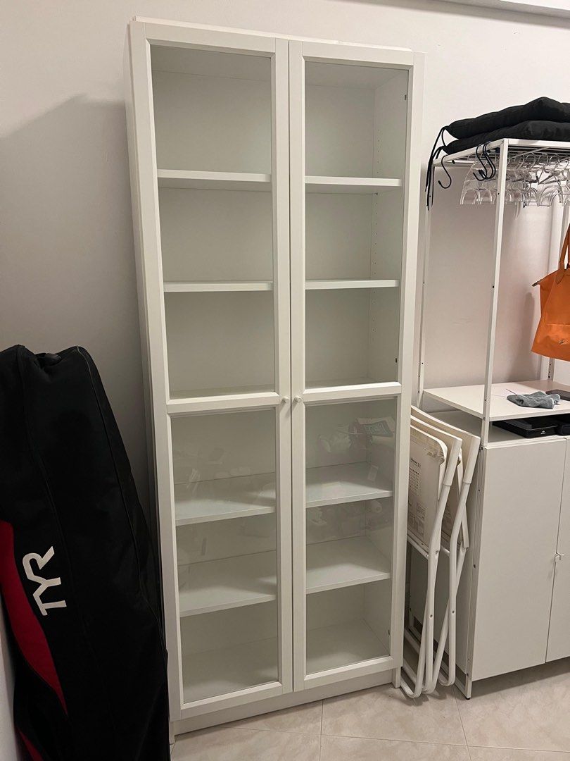 IKEA BILLY Bookcase with Glass Doors - White, Furniture & Home Living ...