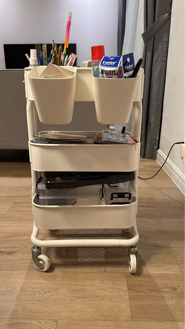 Ikea White Metal Rolling Storage Cart, Furniture & Home Living, Home ...