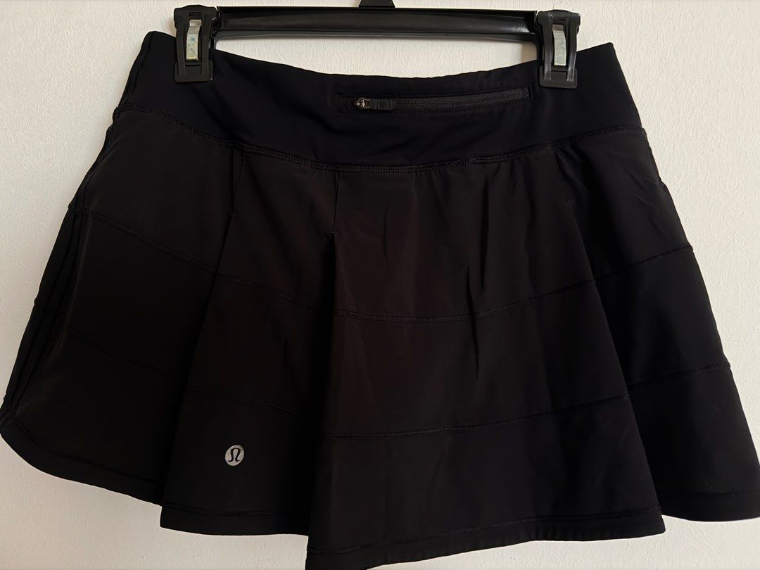 Lululemon Pace Rival Mid Rice Black Tennis Skirt, Women's Fashion ...