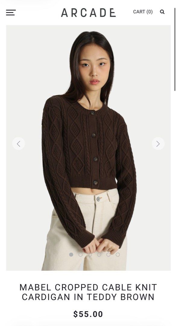 MABEL CROPPED CABLE KNIT CARDIGAN IN TEDDY BROWN, Women's Fashion, Tops ...