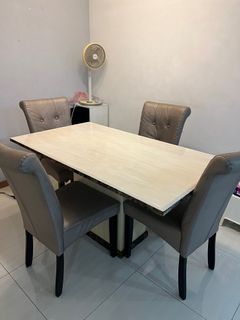 Dining Table with 4 Chairs marble lookalike, Furniture & Home Living ...