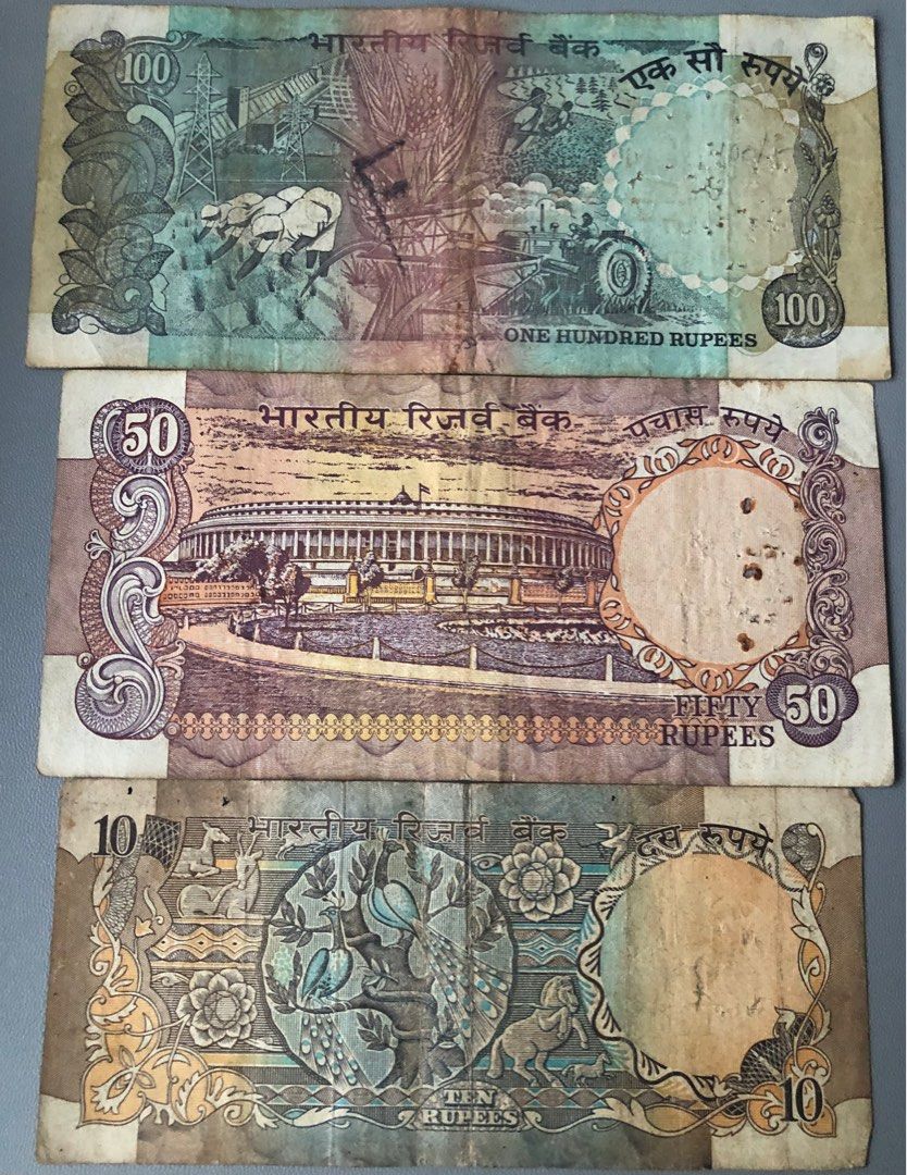 Old India Notes - 10, 50, and 100 Rupees (Set of 3), Hobbies & Toys ...