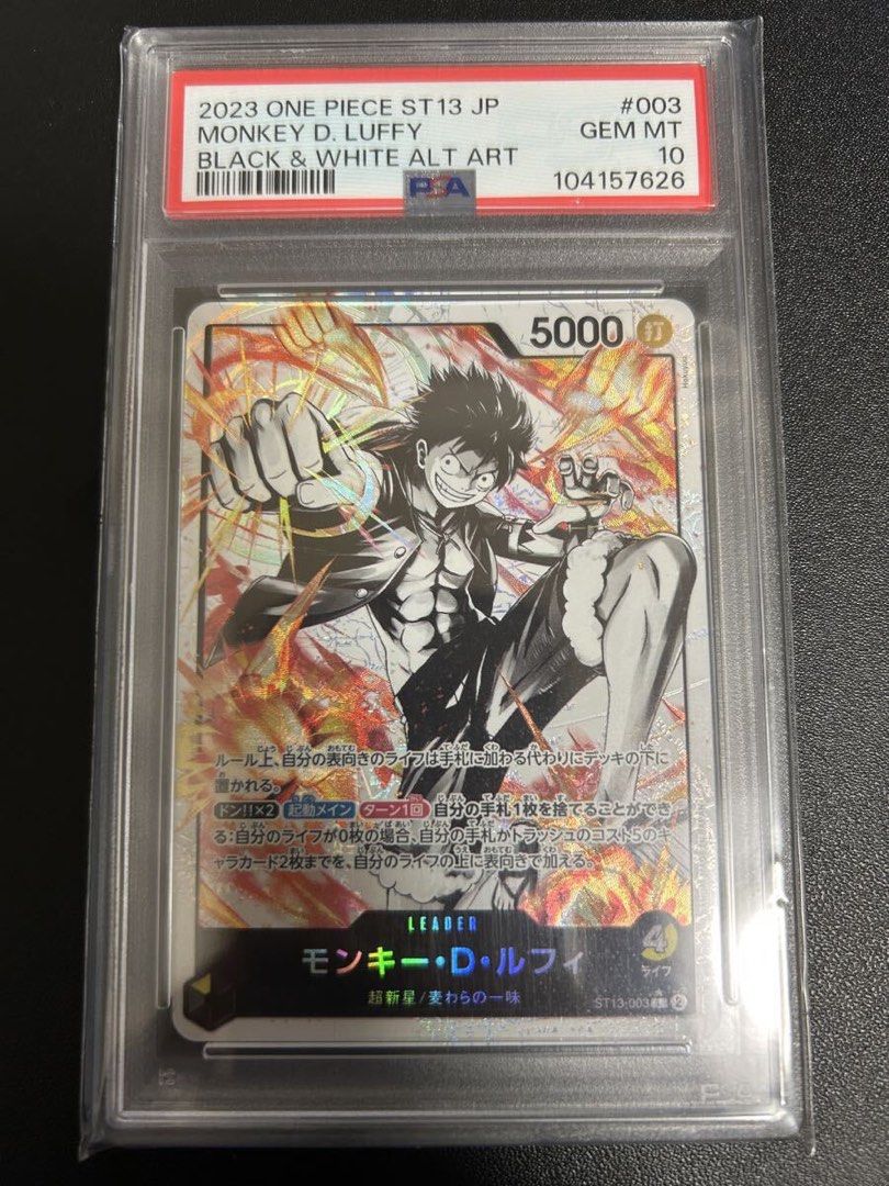 One Piece ST13 JP Monkey D. Luffy Black & White Alt Art PSA 10, Hobbies ...