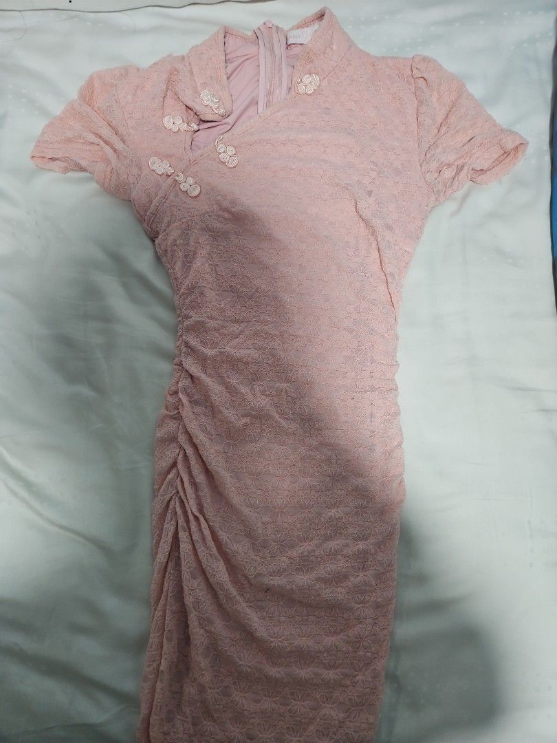 pink lace short cheongsam 🎀, Women's Fashion, Dresses & Sets, Dresses ...