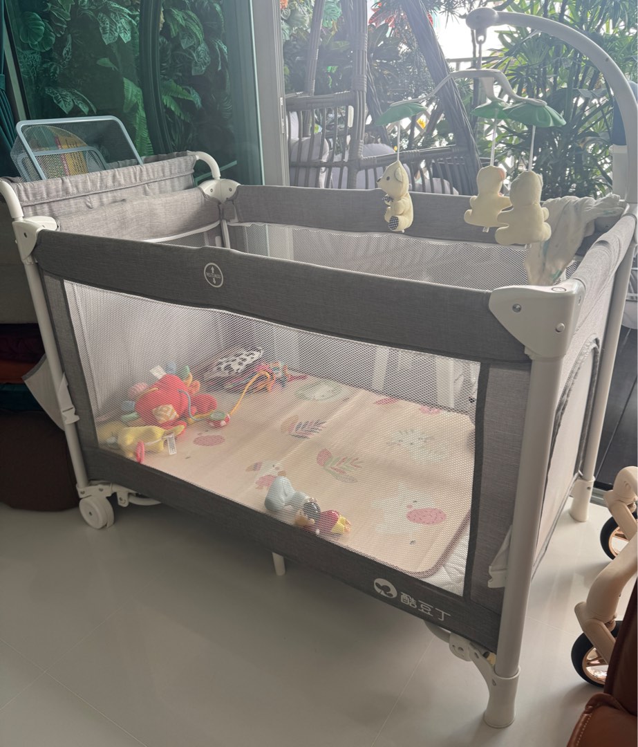 Portable Baby Cot - Grey, Babies & Kids, Baby Nursery & Kids Furniture ...