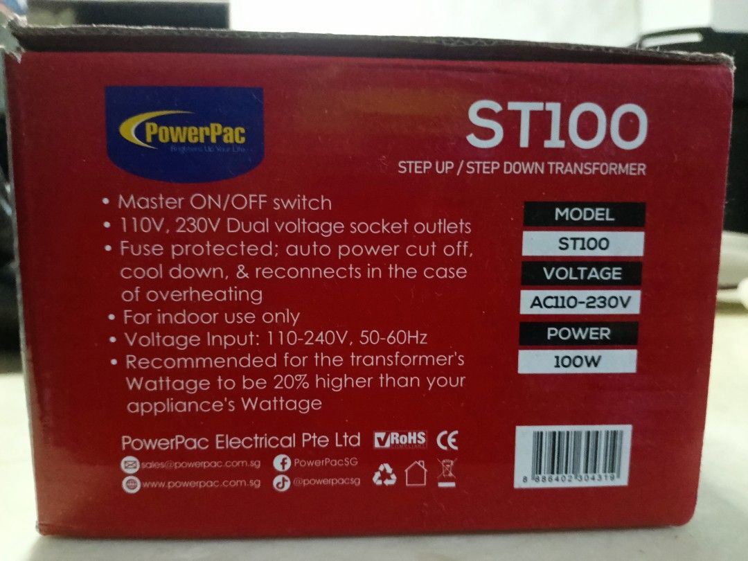 PowerPac ST100 Step Up/Down Transformer 100W, TV & Home Appliances ...