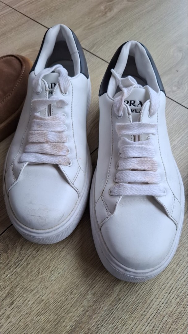 Prada White Leather Sneakers, Luxury, Sneakers & Footwear on Carousell