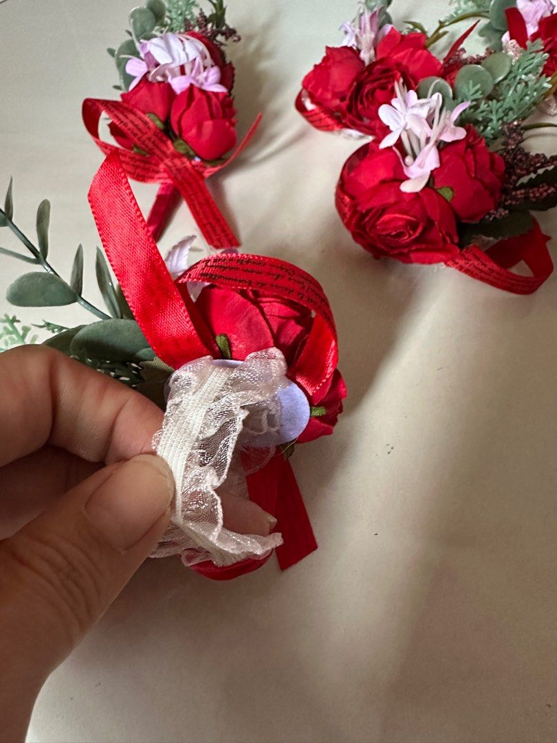 6 Red Rose Corsages with Ribbon band for bridesmaid wedding, Hobbies ...