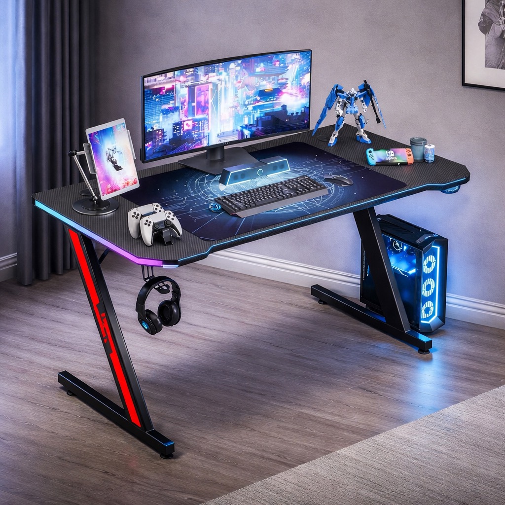 RGB Gaming Computer Desk | Carbon Texture Gaming Desk | Wide Esports ...