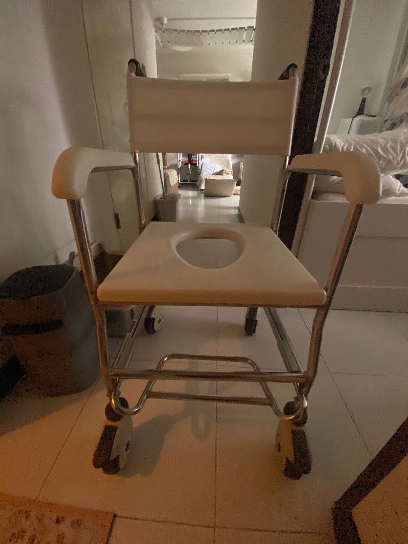 Rolling Commode Chair with Armrests, Health & Nutrition, Assistive ...
