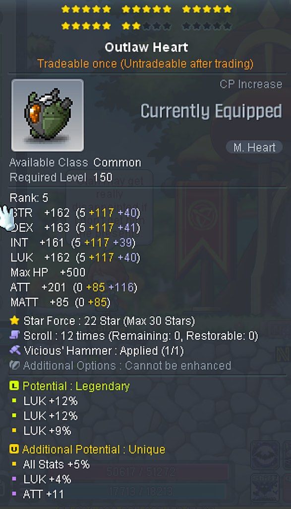 S> 42% Luk (L/U) 22* Outlaw Heart (MapleSEA Aquila), Video Gaming ...