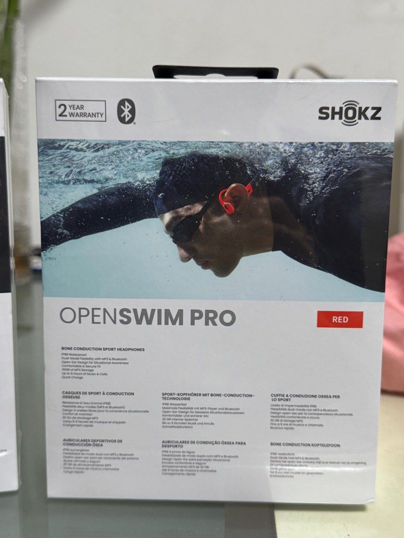 Shokz OpenSwim Pro Bone Conduction Headphones - red, Audio, Headphones ...