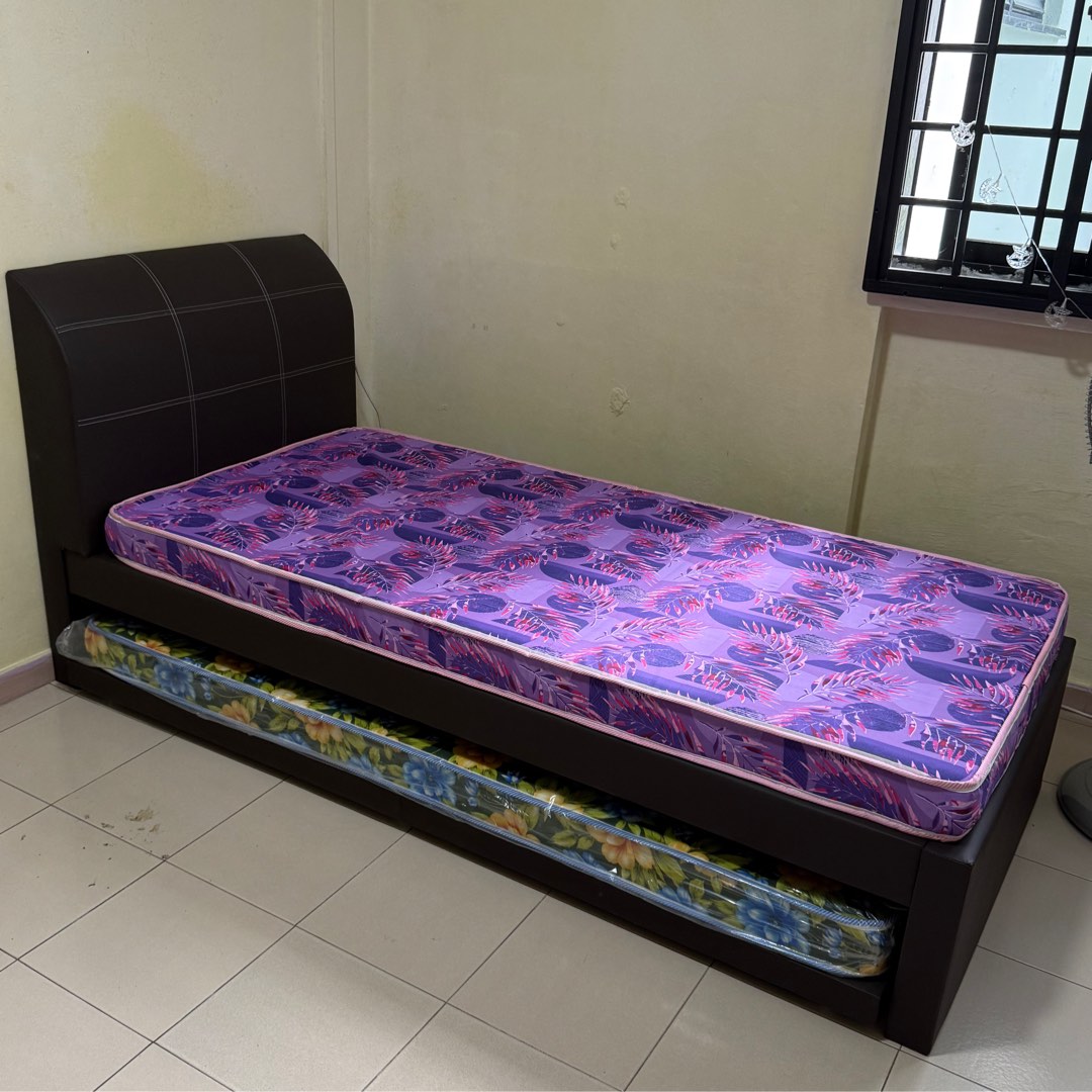 single/super single pull out bed frame, Furniture & Home Living ...