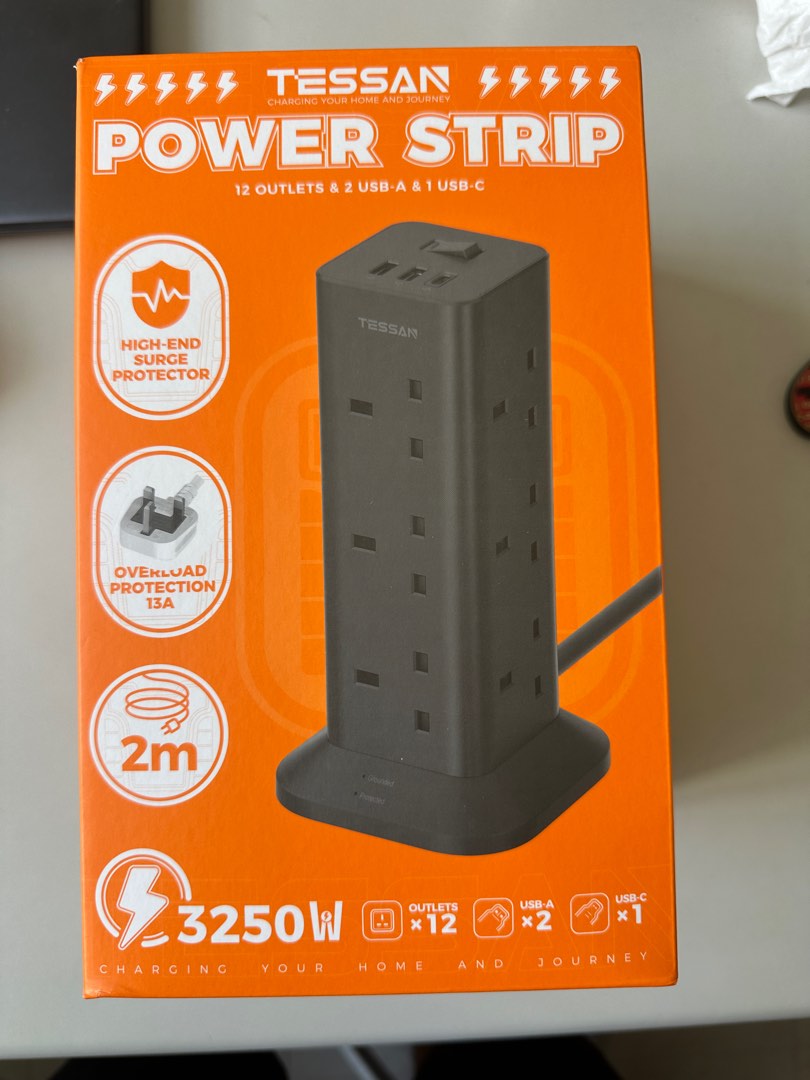 TESSAN Power Strip - 12 Outlets, 2 USB-A, 1 USB-C, TV & Home Appliances ...