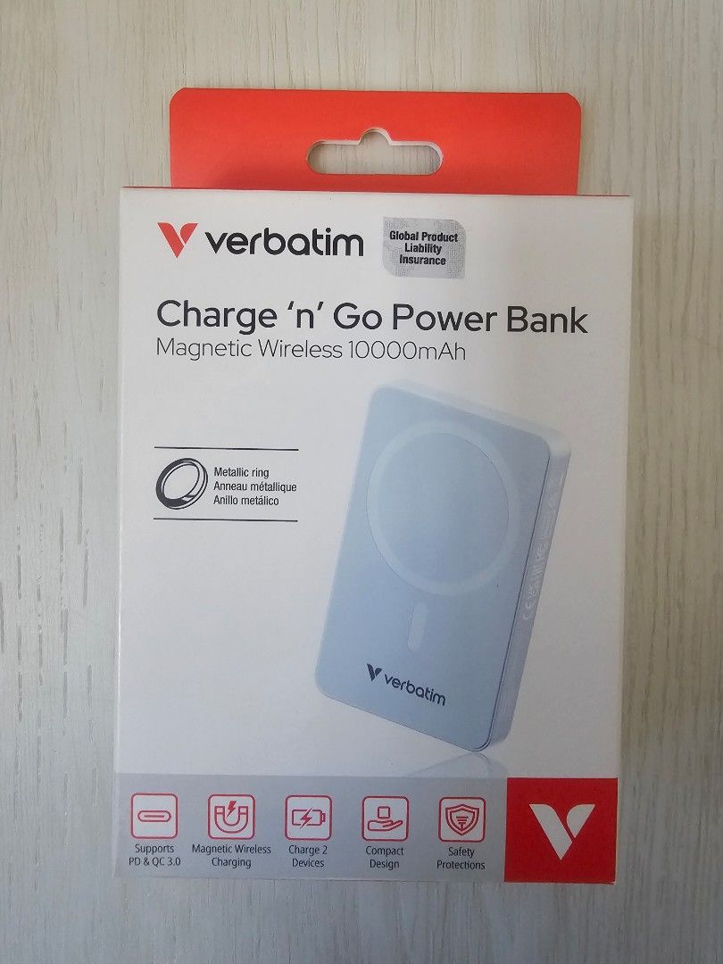 Verbatim Charge 'n' Go 10000mAh Magnetic Wireless Power Bank, Mobile ...