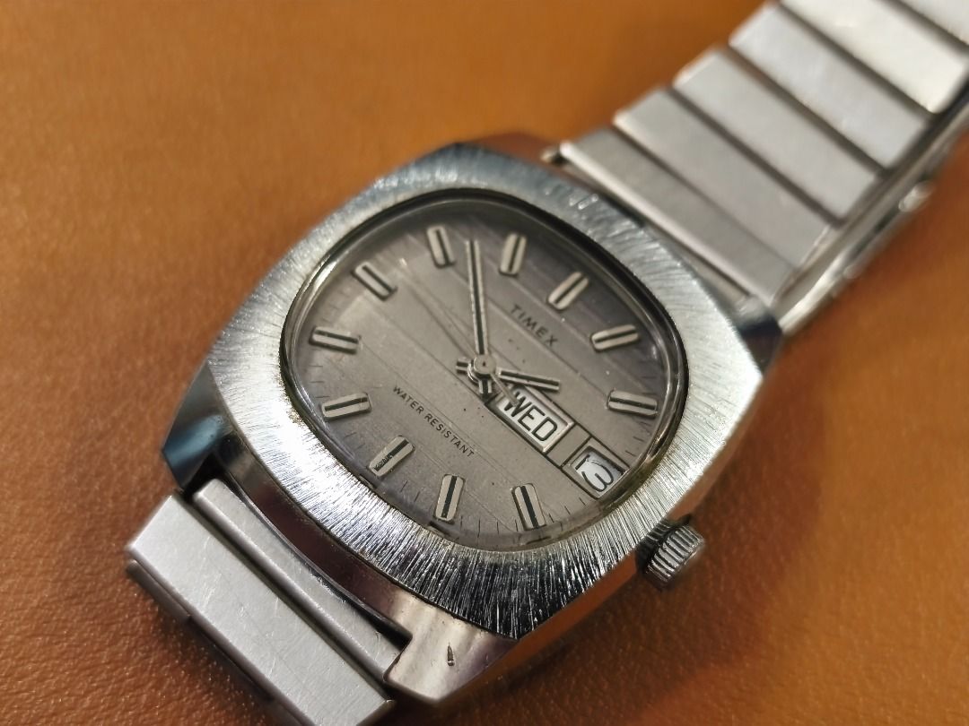 Vintage Timex TV Square Manual Wind Watch Silver Sunburst Case & Grey ...