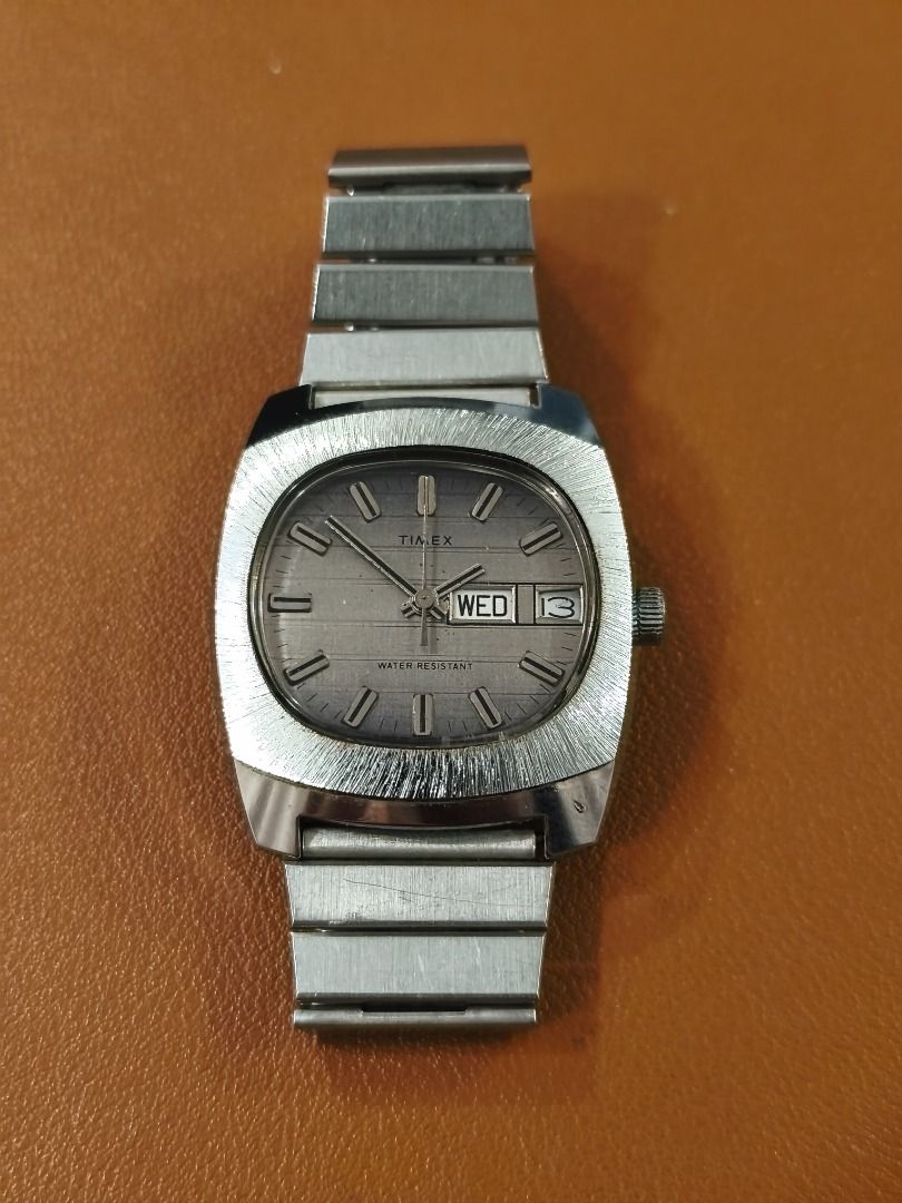 Vintage Timex TV Square Manual Wind Watch Silver Sunburst Case & Grey ...