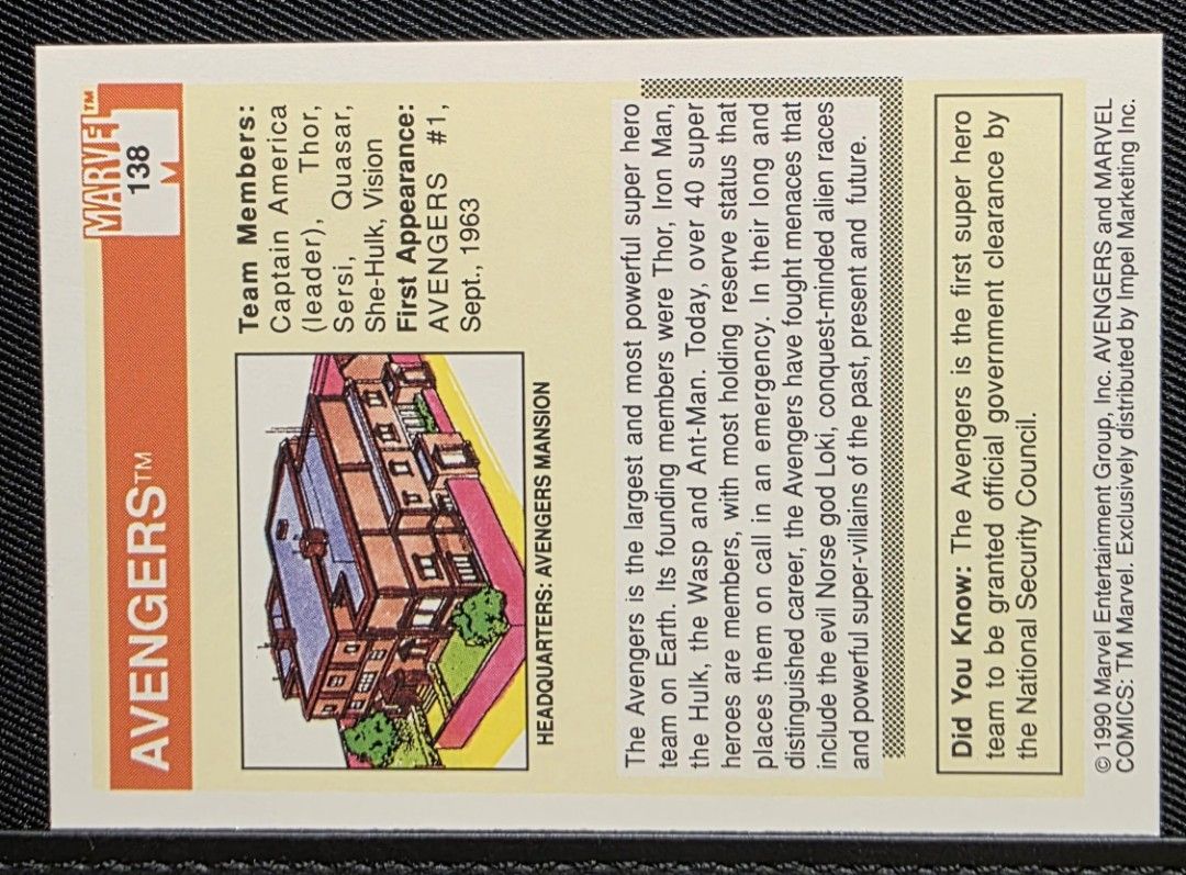 1990 marvel comic card - Avengers, Hobbies & Toys, Memorabilia ...