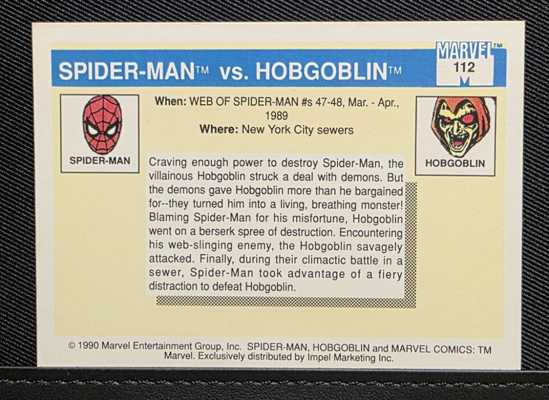 1990 marvel comic card - spiderman vs hobgoblin, Hobbies & Toys ...