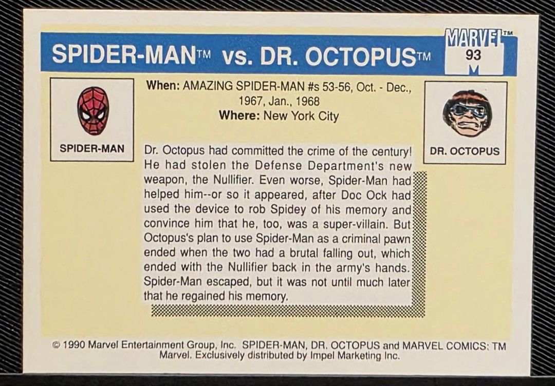 1990 marvel comic card - spiderman vs Dr Octopus, Hobbies & Toys ...