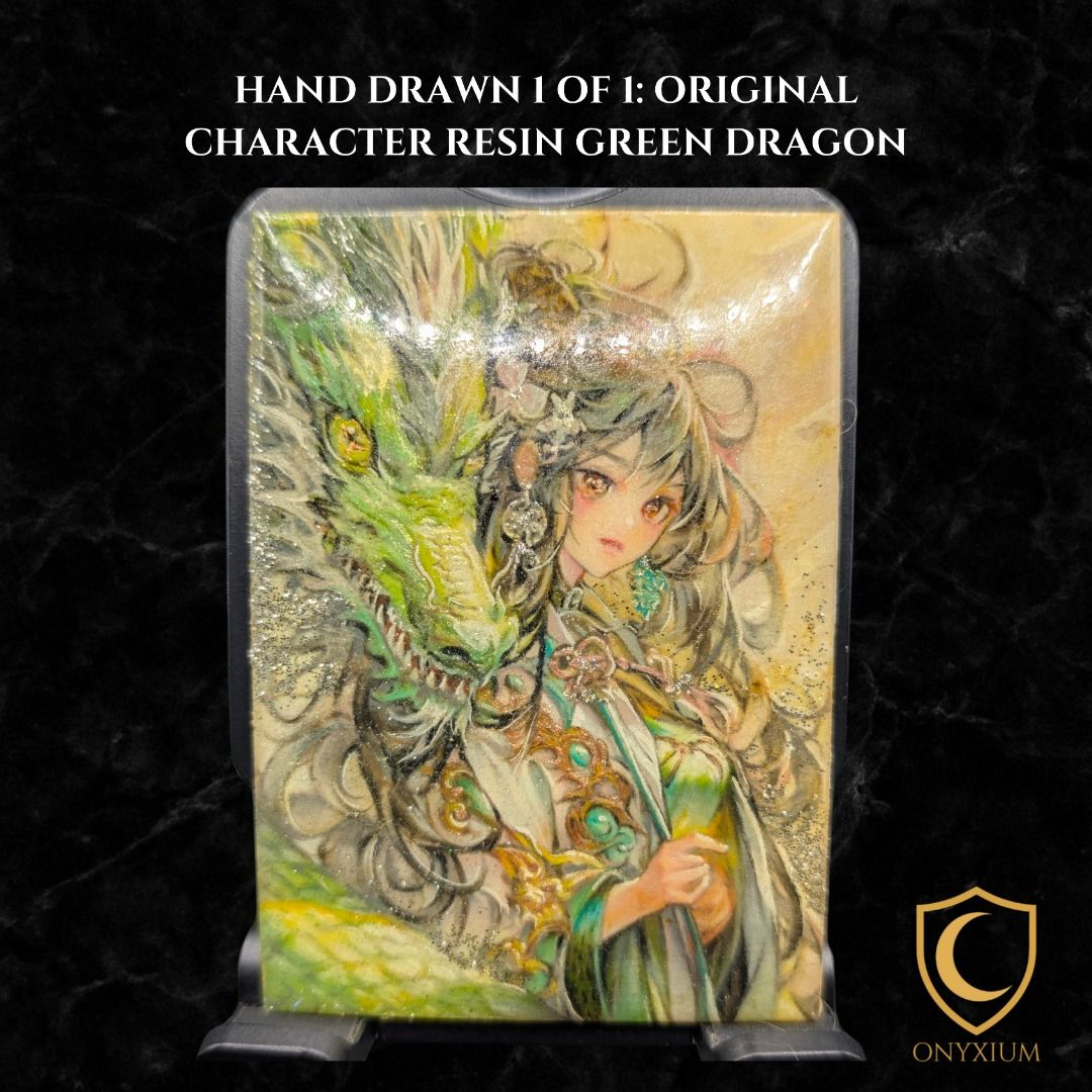 1 of 1 Hand Drawn Card/手绘卡 - Original Character Resin Green Dragon (No ...