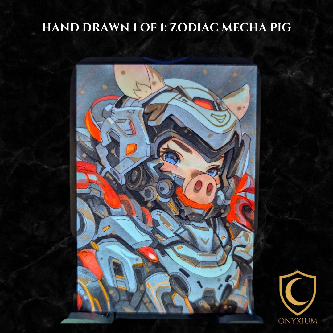 1 of 1 Hand Drawn Card/手绘卡 - Zodiac Mecha Pig (UV), Hobbies & Toys ...