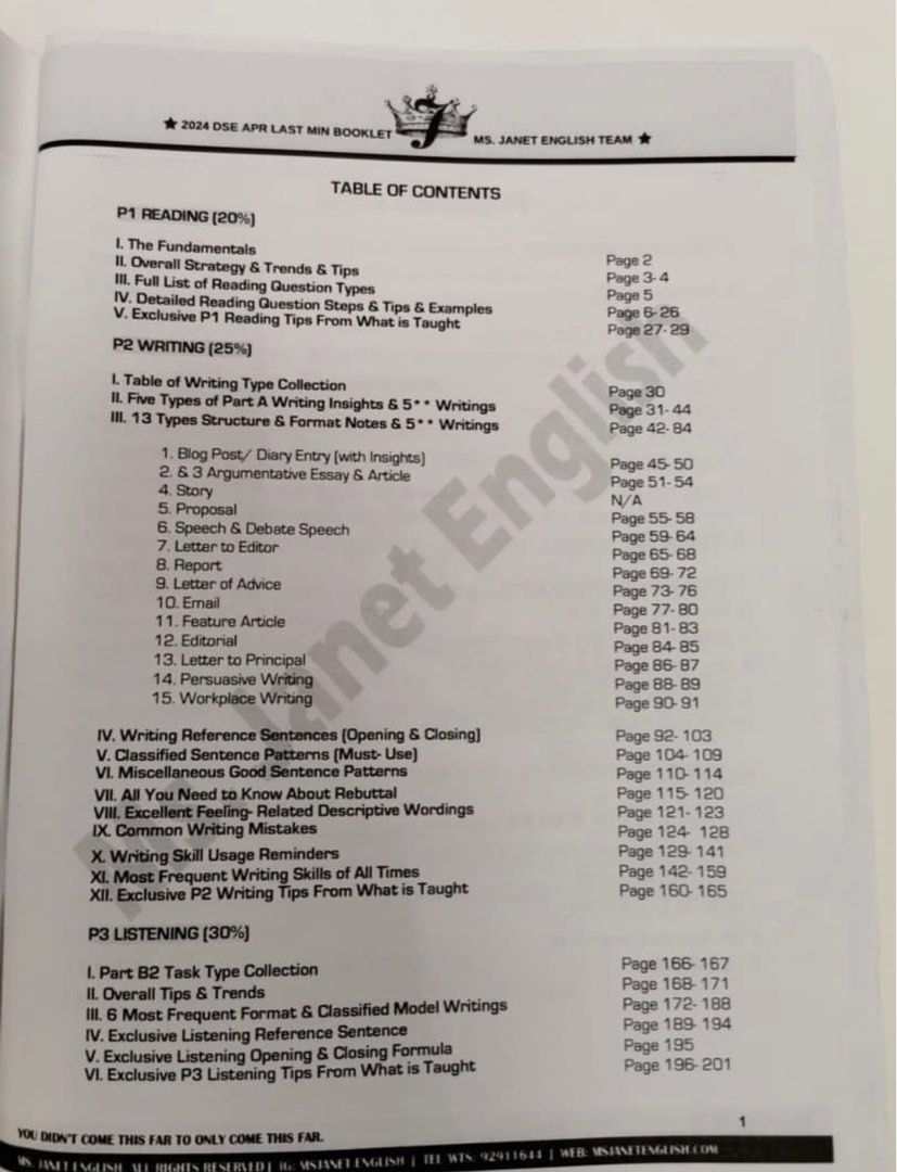 2024 DSE ENG FINAL TIP INTENSIVE CLASS «PROPHET'S BOOKLET» Reading ...