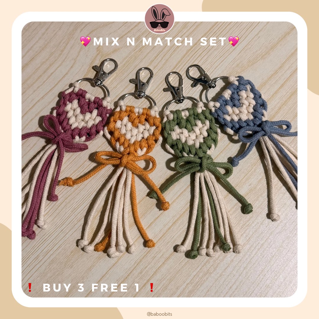 [3+1 SET] Handmade Macrame Heart Keychains, Hobbies & Toys, Stationery ...