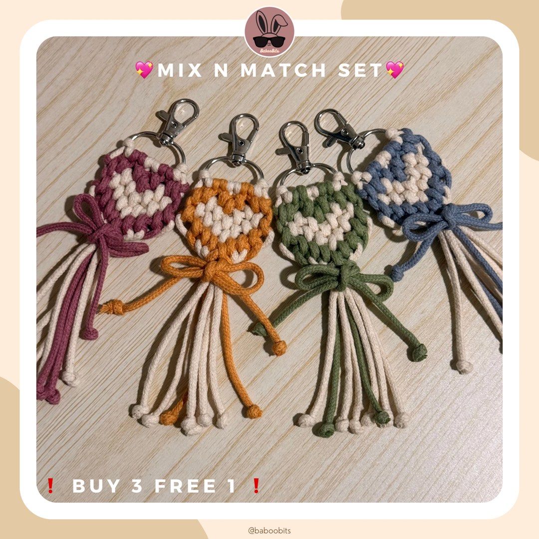 [3+1 SET] Handmade Macrame Heart Keychains, Hobbies & Toys, Stationery ...