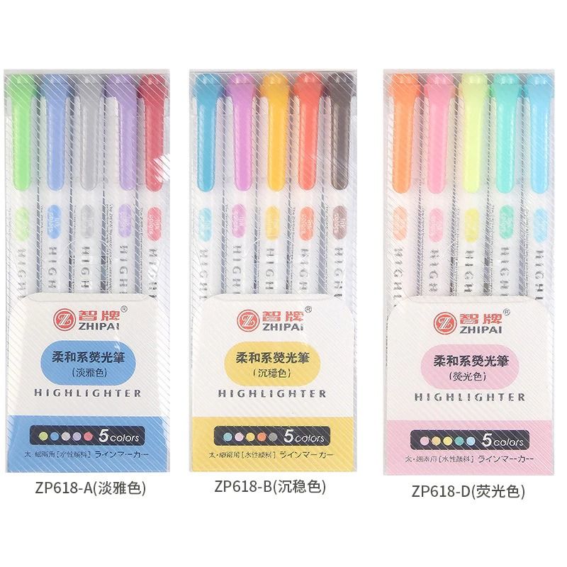 5 colors/set 25 colors Pastel color double-headed highlighter pen ...