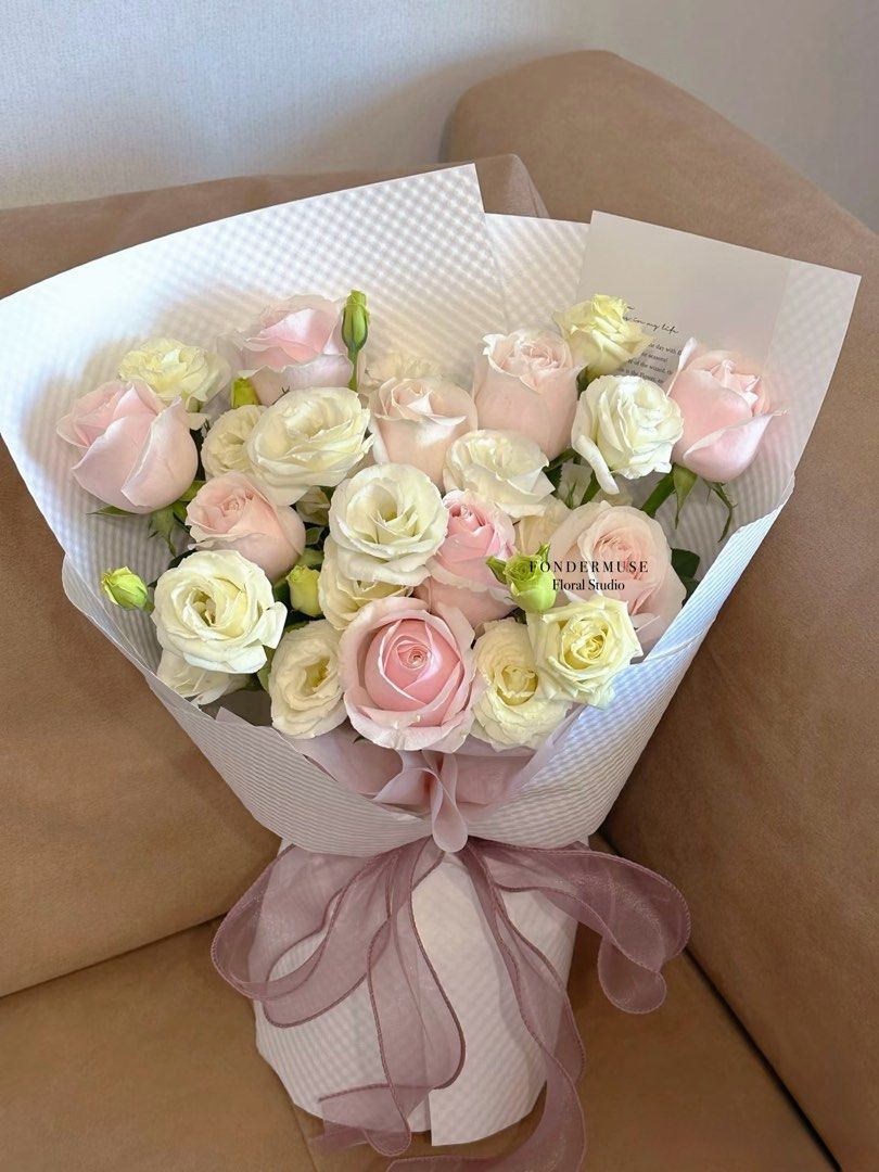 9 stalk roses eustoma fresh flower bouquet , birthday bouquet ...