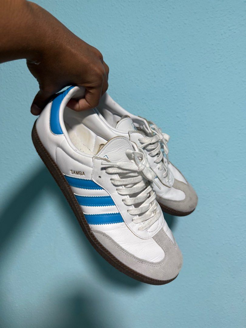 Adidas Samba OG - White/Blue - US 12.5, Men's Fashion, Footwear ...