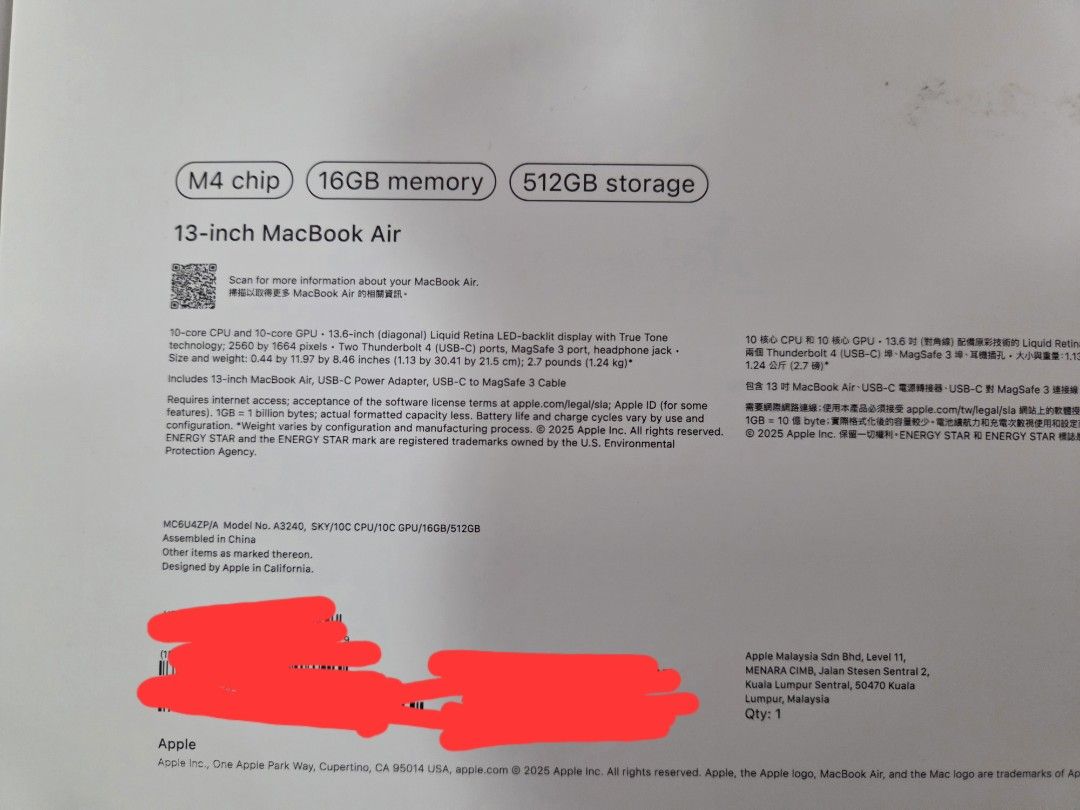 Apple MacBook Air 13 Inch M4 Chip 16GB Ram 512GB Storage, Computers ...