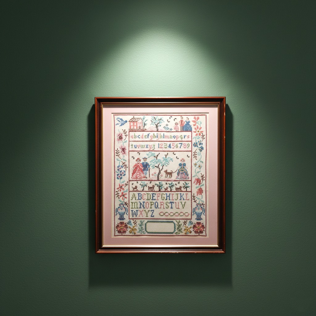 Big Victorian Sewing Sample Rare - Vintage Embroidered Alphabet Sampler ...