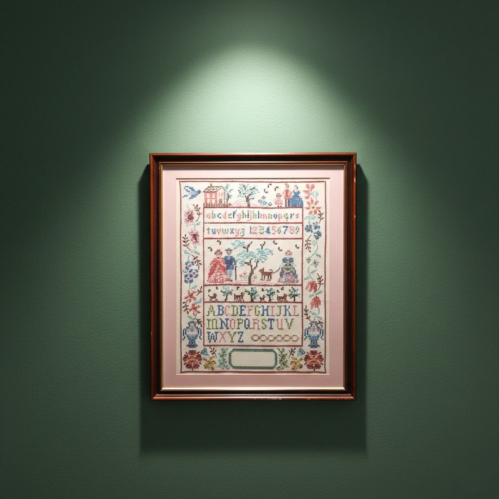 Big Victorian Sewing Sample Rare - Vintage Embroidered Alphabet Sampler ...