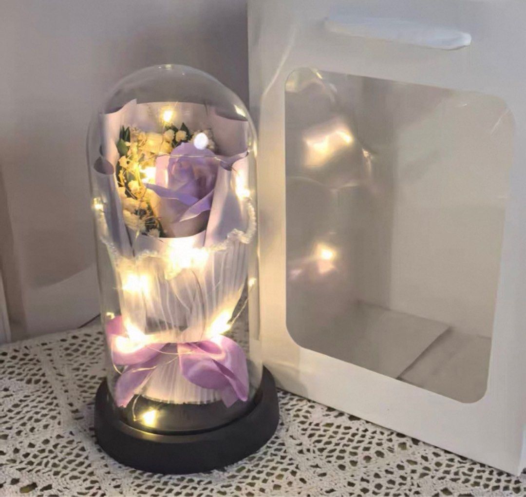 BOGO{Valentines DAY special }Rose Bouquet in Glass Dome with LED Lights ...
