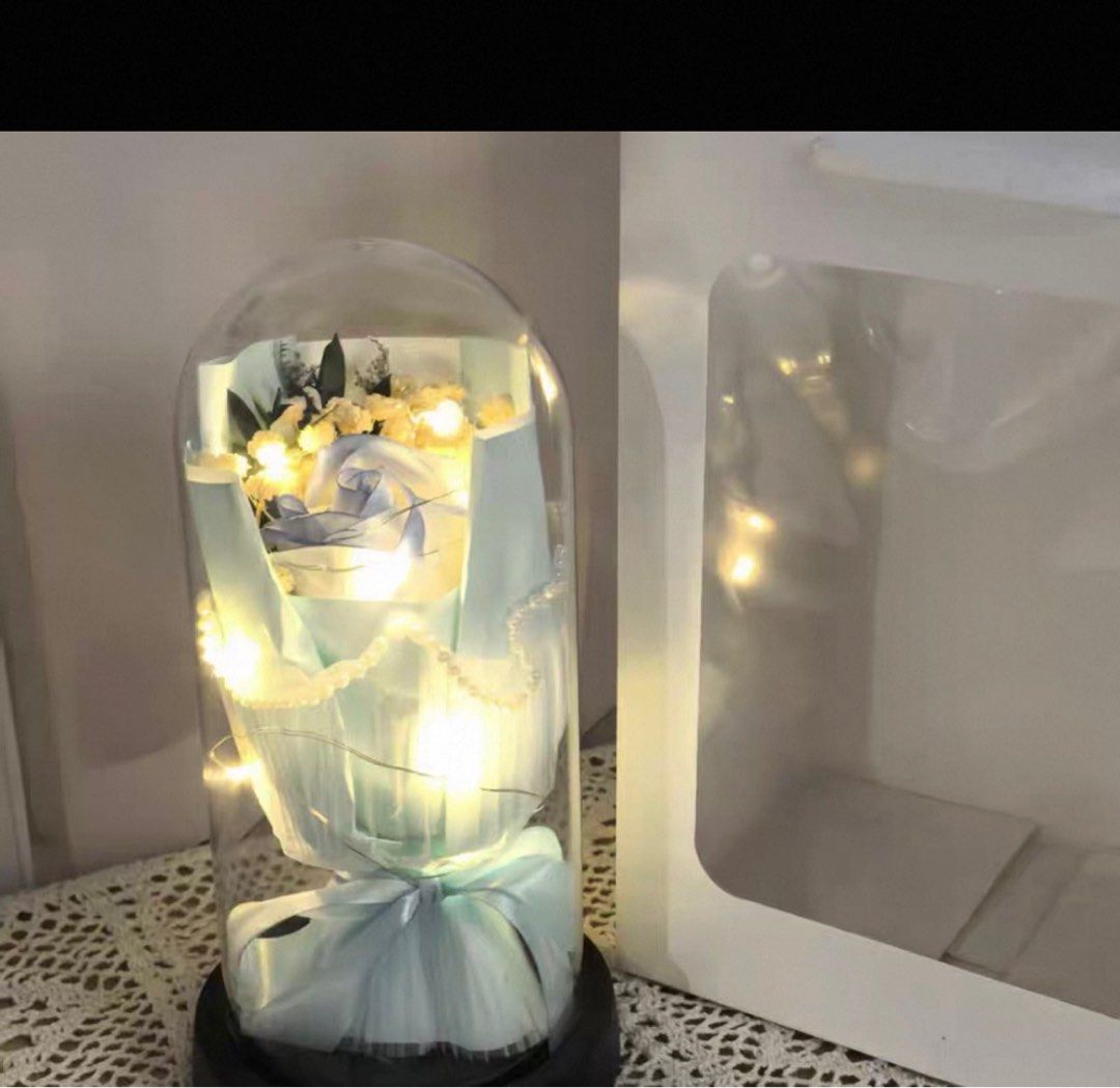 BOGO{Valentines DAY special }Rose Bouquet in Glass Dome with LED Lights ...
