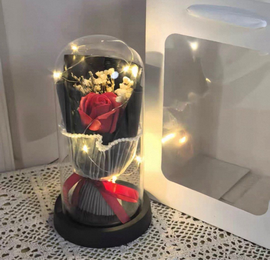 BOGO{Valentines DAY special }Rose Bouquet in Glass Dome with LED Lights ...
