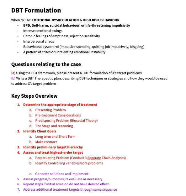 NTU HP4108 Psychological Therapies and Counselling - DBT Formulation ...